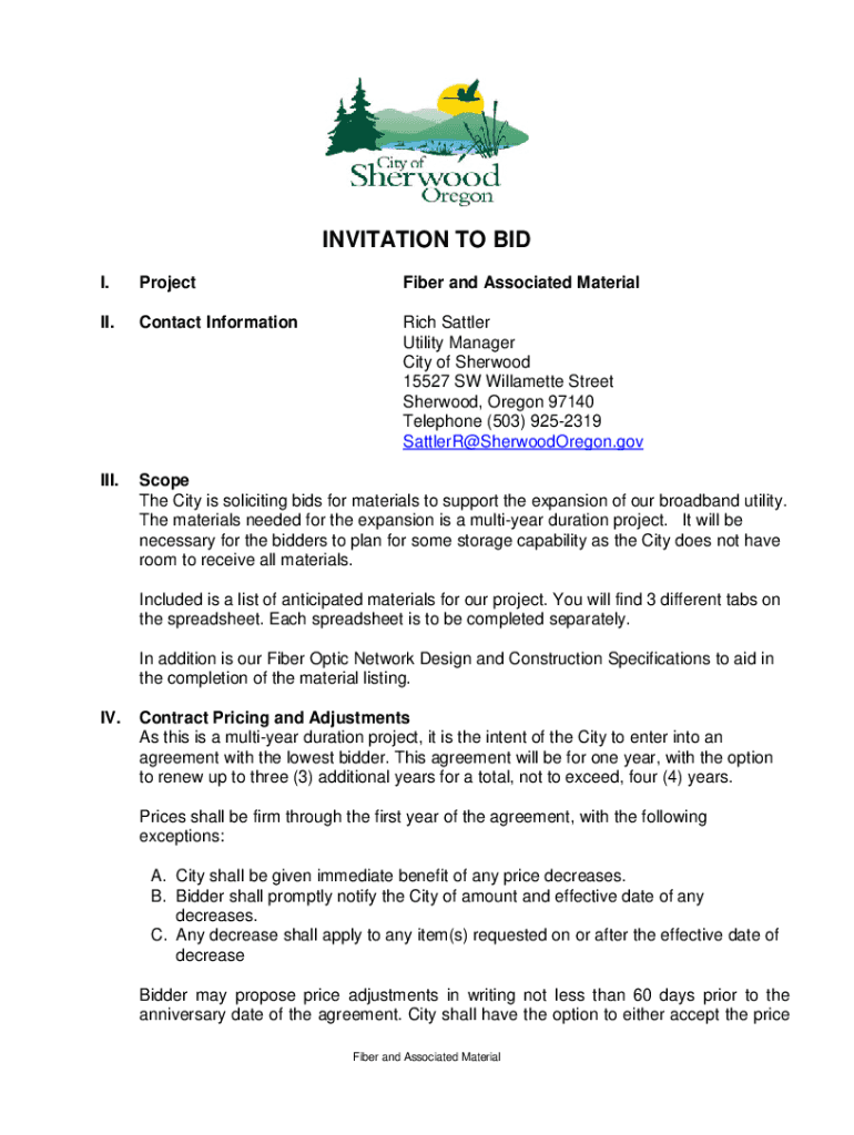 Fillable Online Bid for Fiber and Associated Materials - City of ...