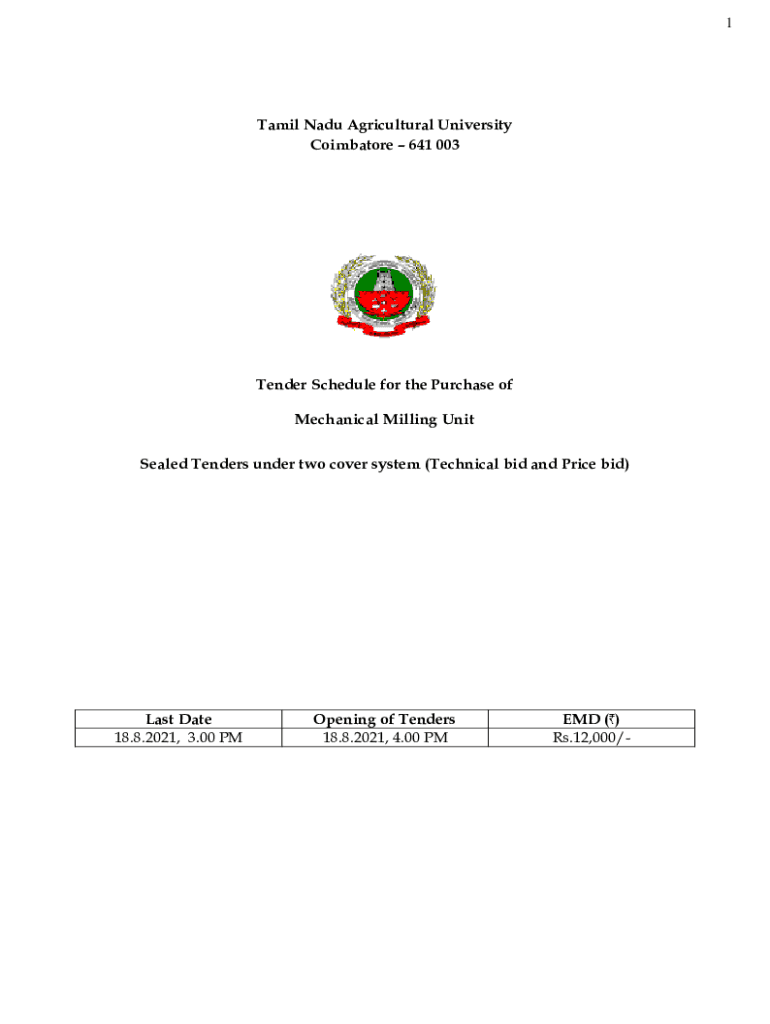 Fillable Online 641 003 Tender Schedule for the Purchase of Mechanical ...