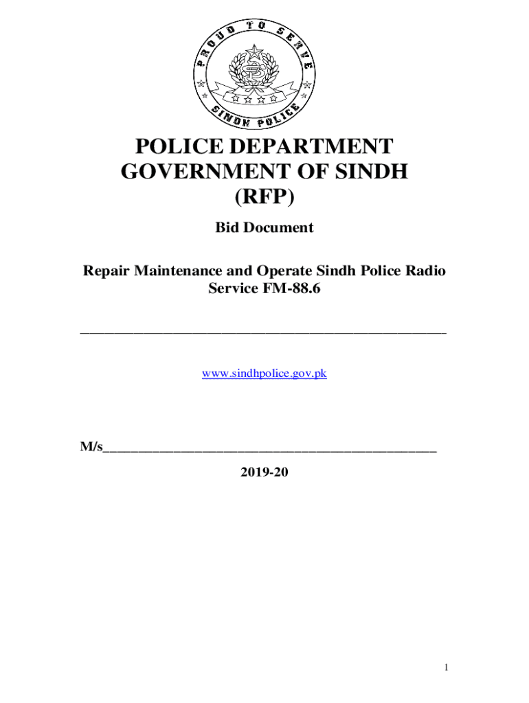 Fillable Online GOVERNMENT OF SINDH POLICE DEPARTMENT TENDER ... Fax ...