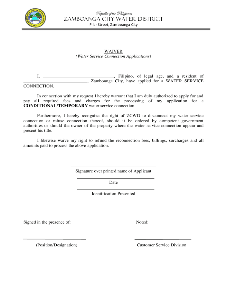 Fillable Online zcwd gov Authorization from the Applicant - Zamboanga ...