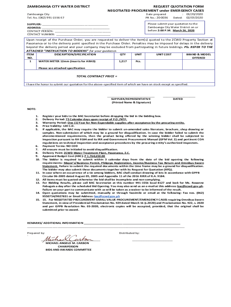 Fillable Online zcwd gov ZAMBOANGA CITY WATER DISTRICT REQUEST ...