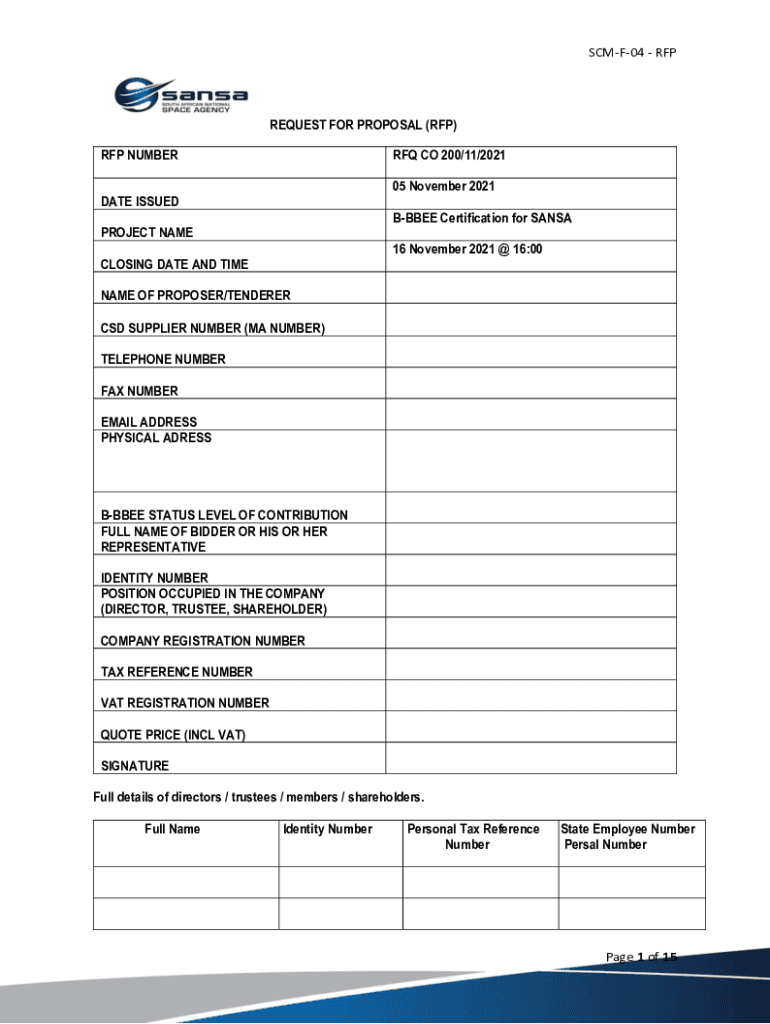 Fillable Online SCM-F-04 - RFQ Page 1 of 9 REQUEST FOR QUOTATION ...