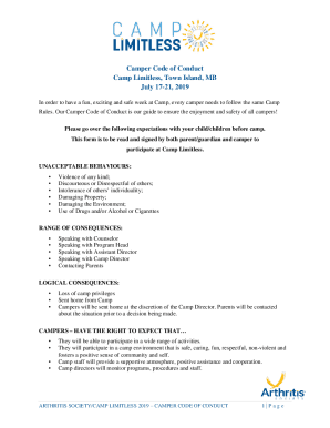 Fillable Online Camper Code of Conduct Camp Limitless, Town Island, MB ...