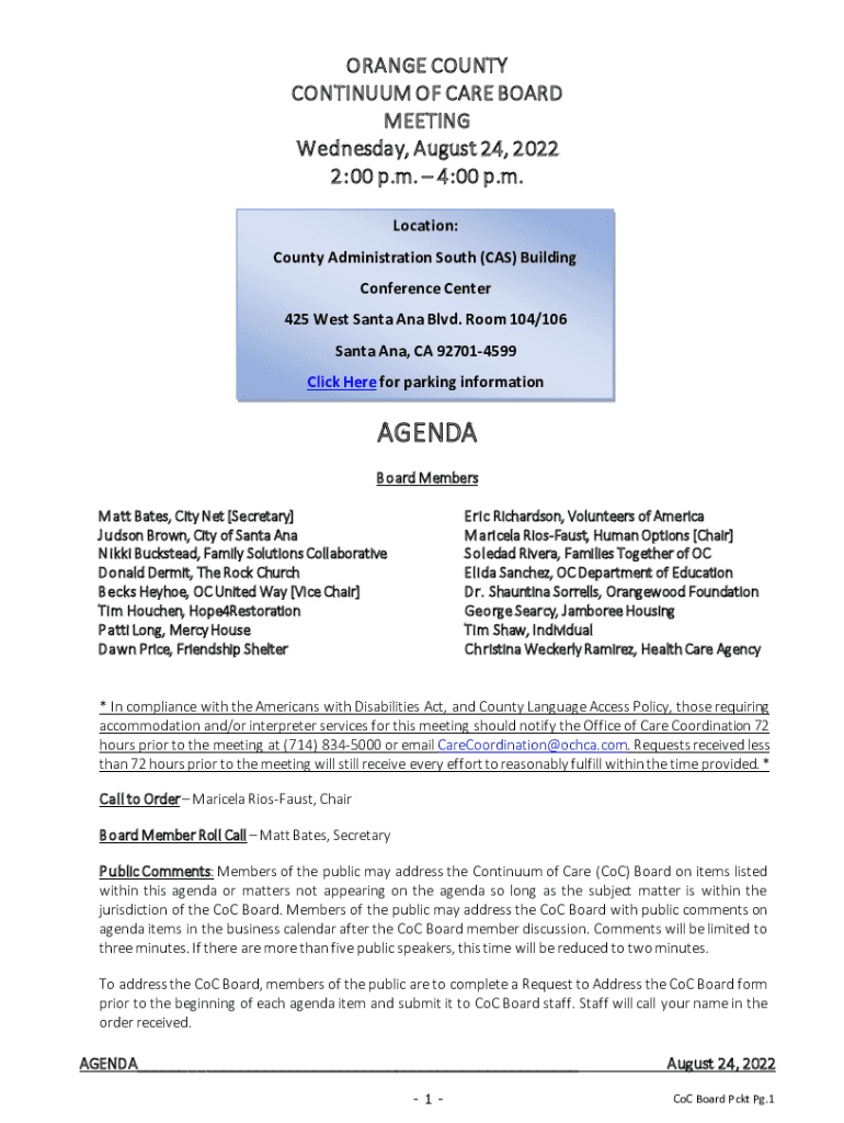 Fillable Online Orange County Board of Supervisors to Convene First ...