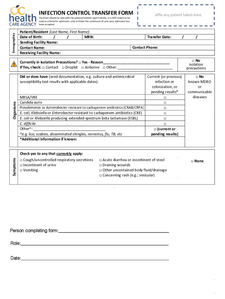 Fillable Online Inter-facility infection control transfer form Fax ...