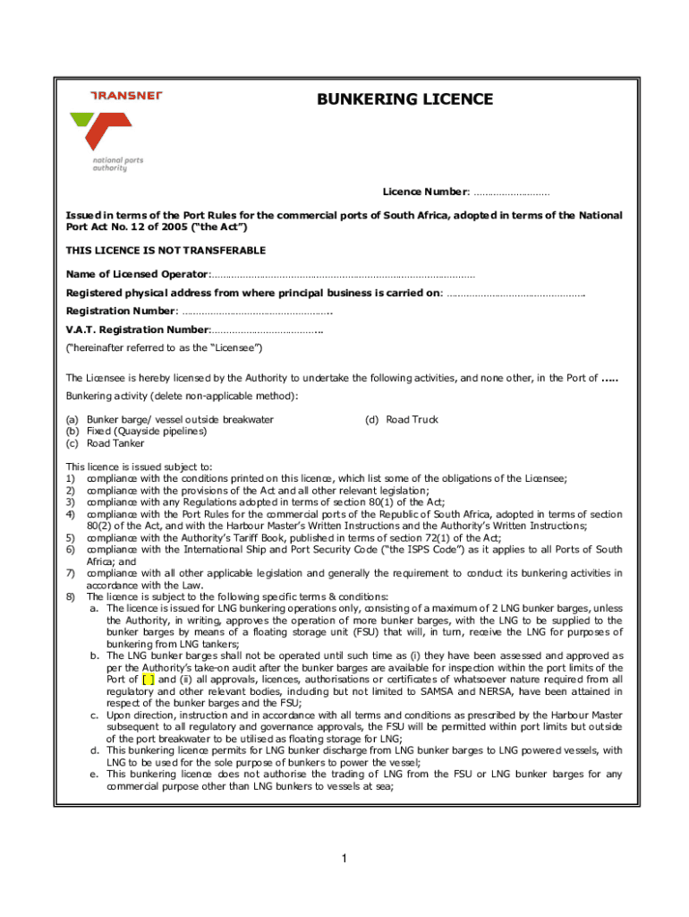 Fillable Online Bunkering License - Fill Online, Printable, Fillable ...