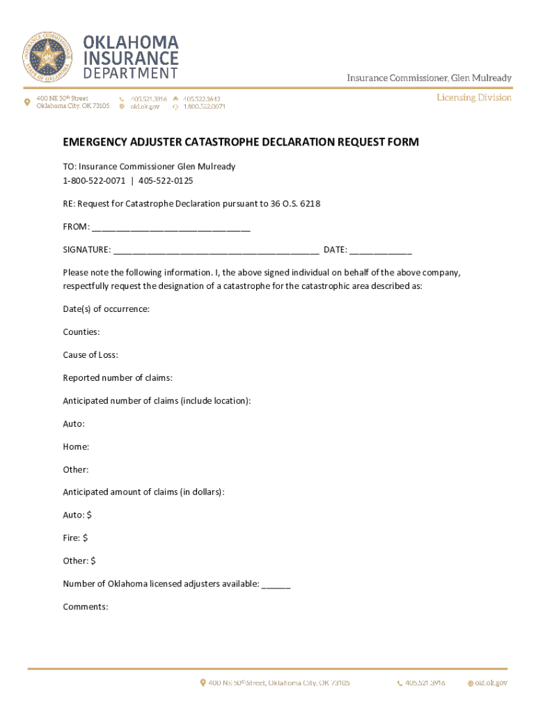 Fillable Online Declaration of Emergency Pursuant to Section 6218 of ...