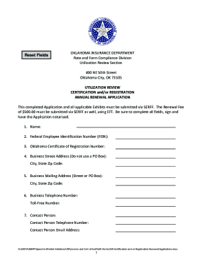 Fillable Online Rate and Form Filing Forms - Oklahoma Insurance ...