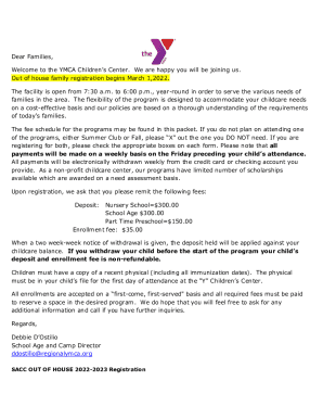 Fillable Online Welcome to YMCA Kids Clubs - YMCA of Greater Vancouver ...