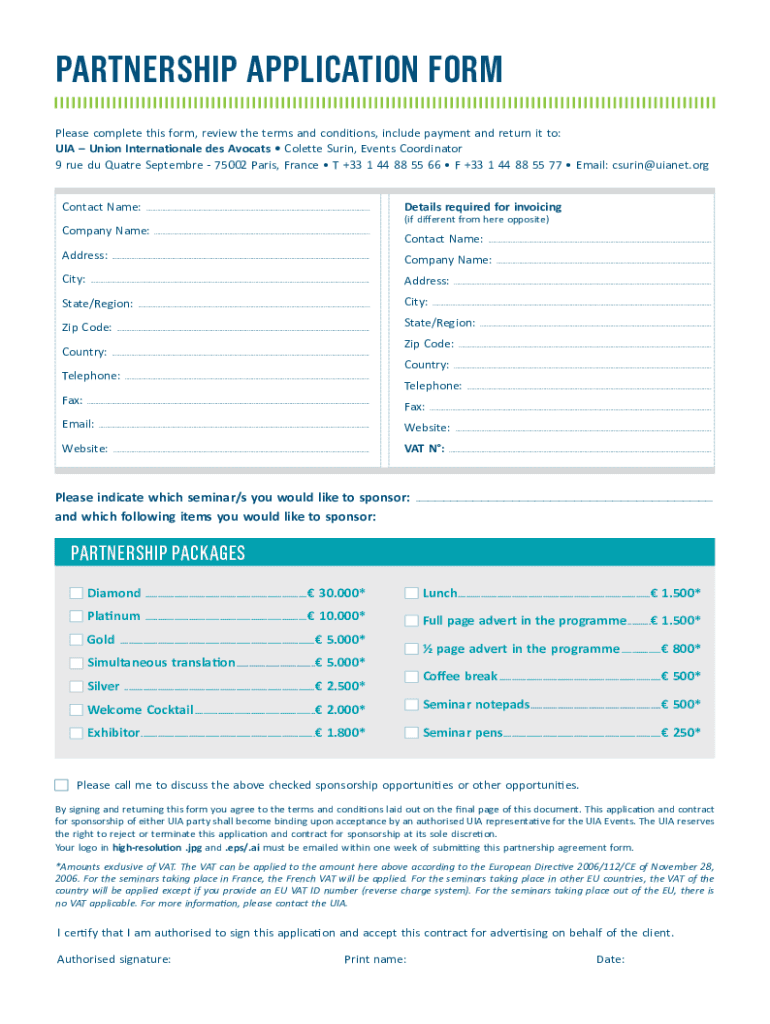 Fillable Online PARTNERSHIP APPLICATION FORM Fax Email Print - pdfFiller