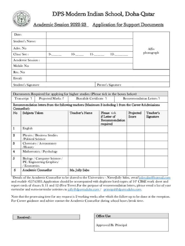Fillable Online dps modern indian school, doha- qatar - application ...