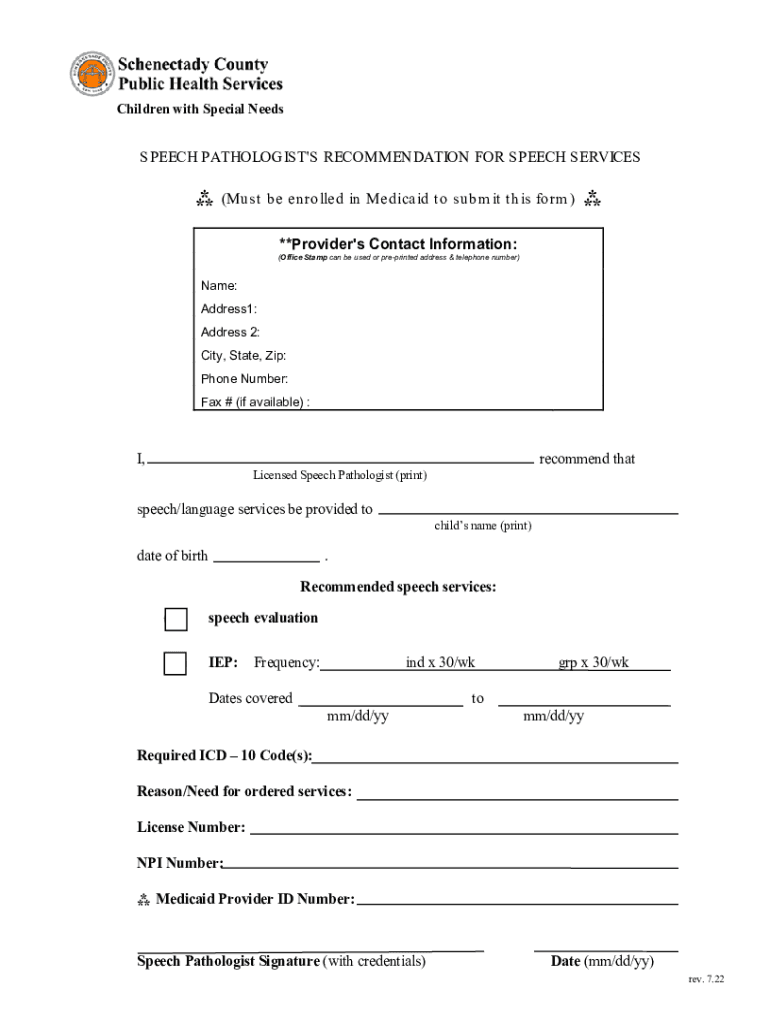 Fillable Online Review of Medicaid Speech Claims Made by School ... Fax ...
