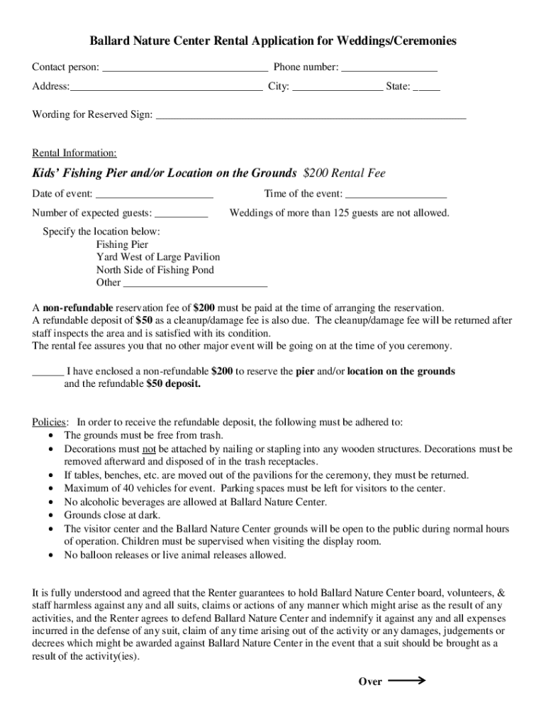 Fillable Online Ballard Nature Center Pavilion Rental Application Fax Email Print - pdfFiller