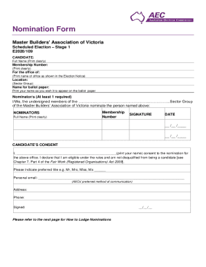 Fillable Online Nomination Form - Master Builders Victoria Fax Email ...