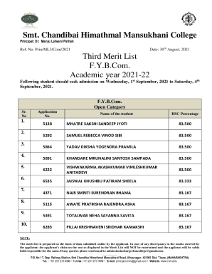 Fillable Online Smt. Chandibai Himathmal Mansukhani College Third Merit ... Fax Email Print ...