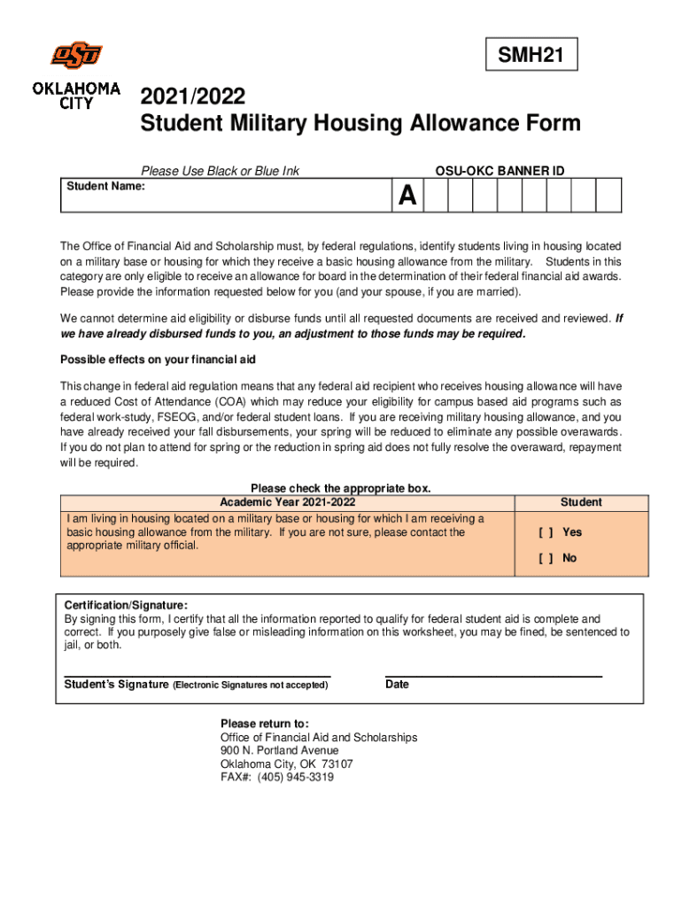 Fillable Online Student Military Housing Allowance - Oklahoma State ...