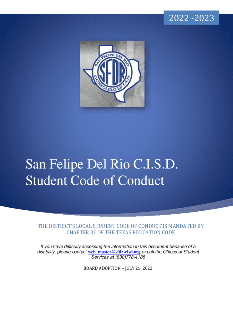 Fillable Online San Felipe Del Rio C.I.S.D. Student Code of Conduct ...