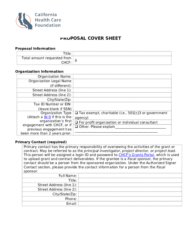 proposal cover sheet - California Health Care Foundation Doc Template | pdfFiller