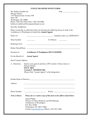 Fillable Online STOCK TRANSFER NOTICE FORM Ms. Barbara Smallwood ...