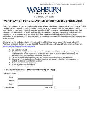 Fillable Online Verification Form for Autism Spectrum Disorder (ASD ...