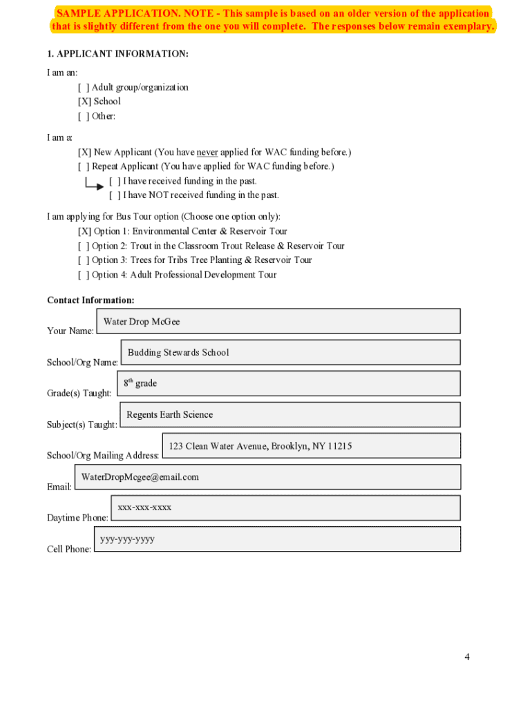 Fillable Online 4 SAMPLE APPLICATION. NOTE Fax Email Print - pdfFiller