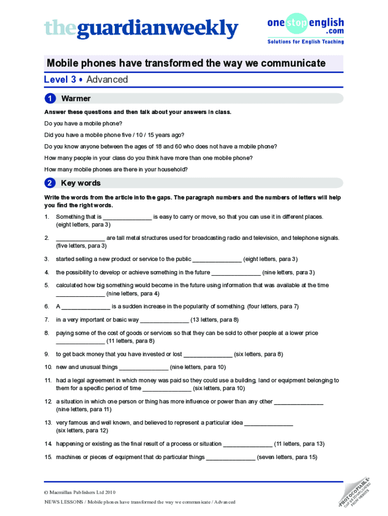 Fillable Online moodle unob How Cell Phones Have Changed the Way We Communicate Fax Email Print ...
