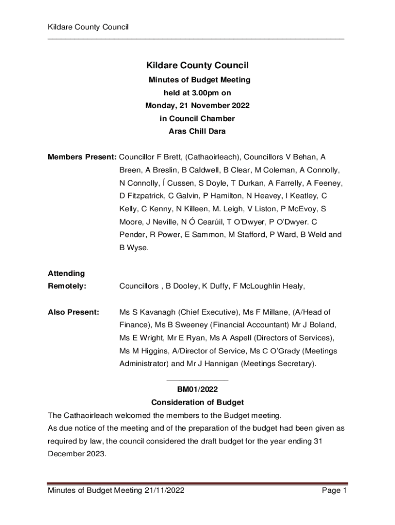 Fillable Online Agendas - Kildare County Council Fax Email Print ...