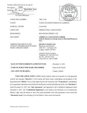 Fillable Online Application re-Sale and Vesting Orders (AB) - BDO Canada Fax Email Print - pdfFiller