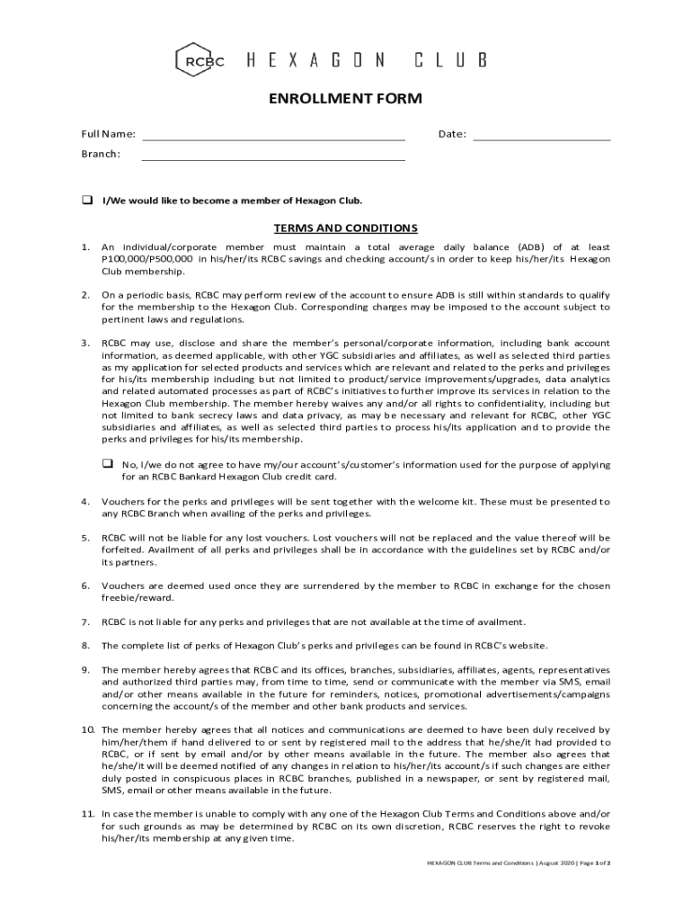 Fillable Online Hexagon-Club-Privilege---Enrollment-Form,-T&Cs ... - Course Hero Fax Email Print ...