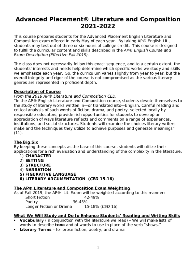 AP English Literature and Composition Exam - AP Students Doc Template ...