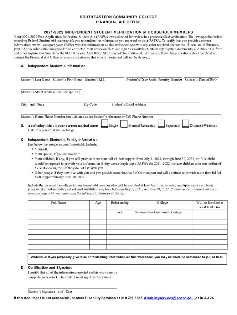 Fillable Online 21-22 Independent Student Verifcationof Household Members Worksheet.docx Fax ...