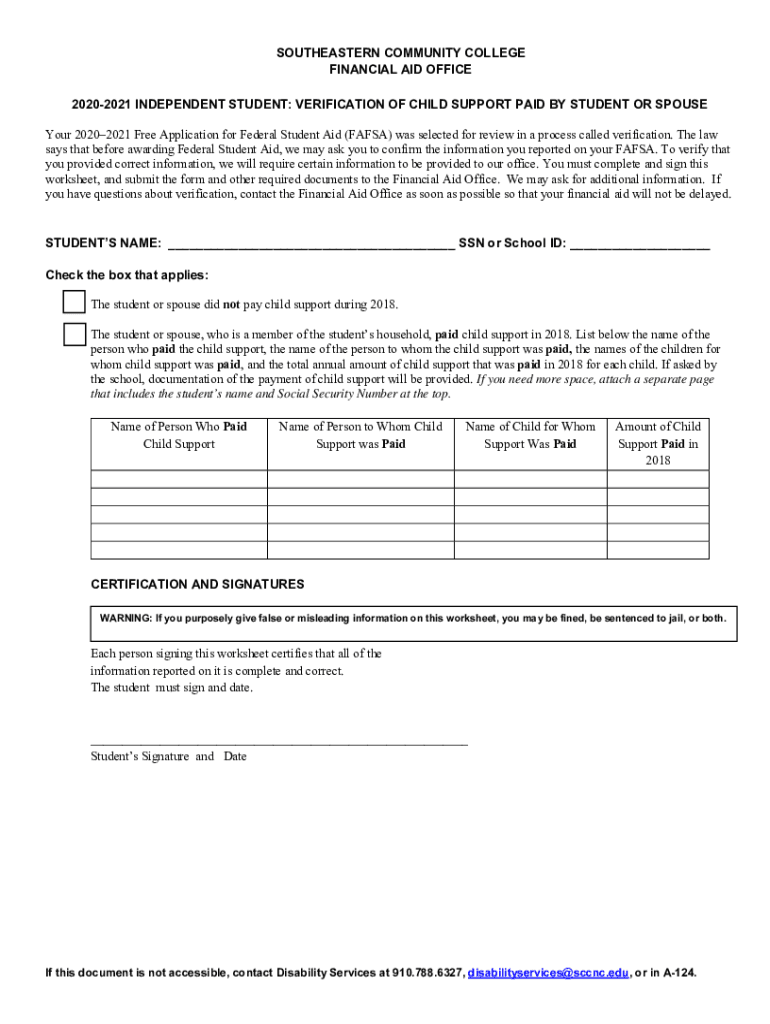 Fillable Online 20-21 Independent Student Verification of Child Support ...