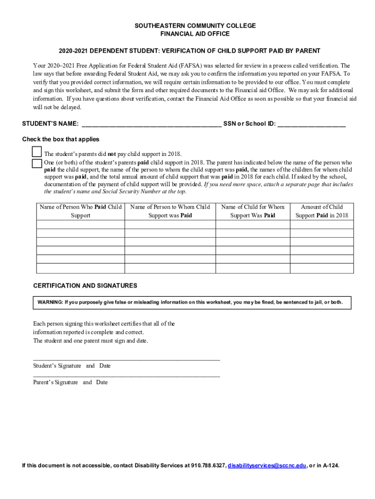 Fillable Online 20-21 Dependent Verification of Child Support Paid by ...