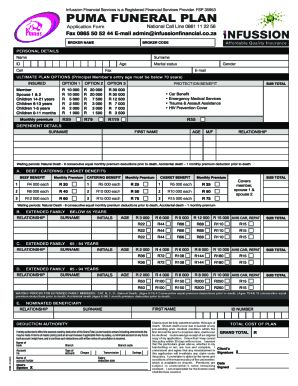 Fillable Online PUMA ULTIMATE FUNERAL PLAN - Application Form ONLY.cdr ...