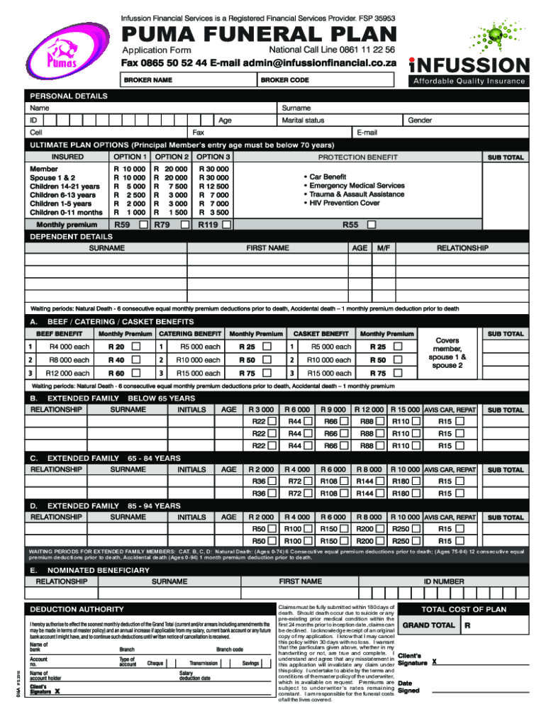 Fillable Online PUMA ULTIMATE FUNERAL PLAN - Application Form ONLY.cdr Fax Email Print - pdfFiller