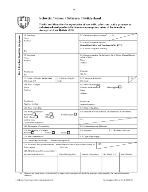 Fillable Online Model health certificate for raw milk, colostrum, dairy ...