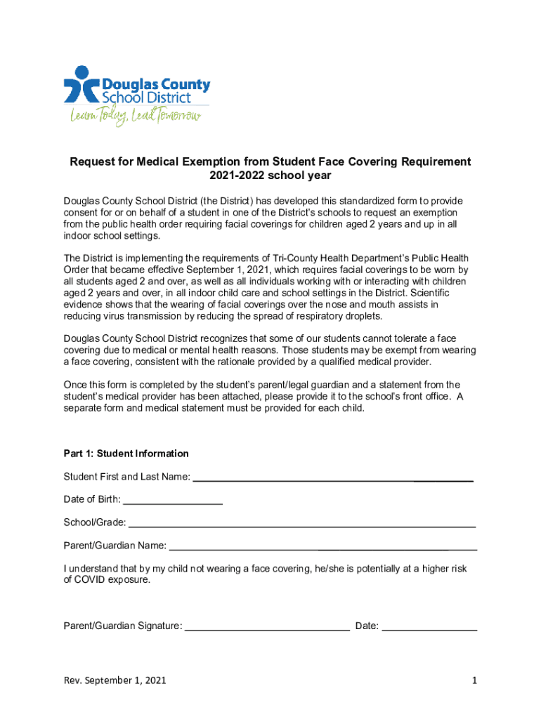 Fillable Online Request for Medical Exemption from Student Face ...