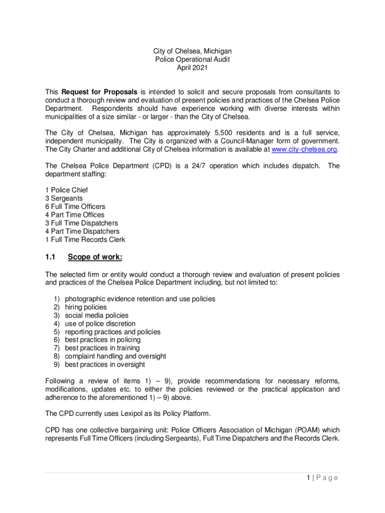 Fillable Online Request for Proposals City of Chelsea Police Ops Audit 2021 Fax Email Print ...