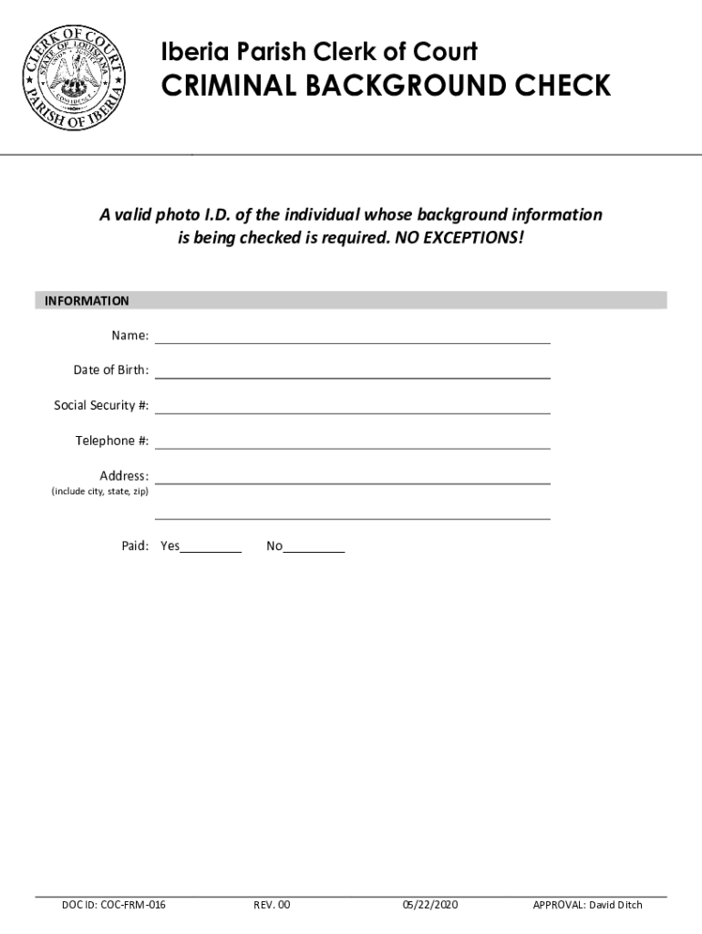 Fillable Online Background Checks - 16th Judicial District Court of ...