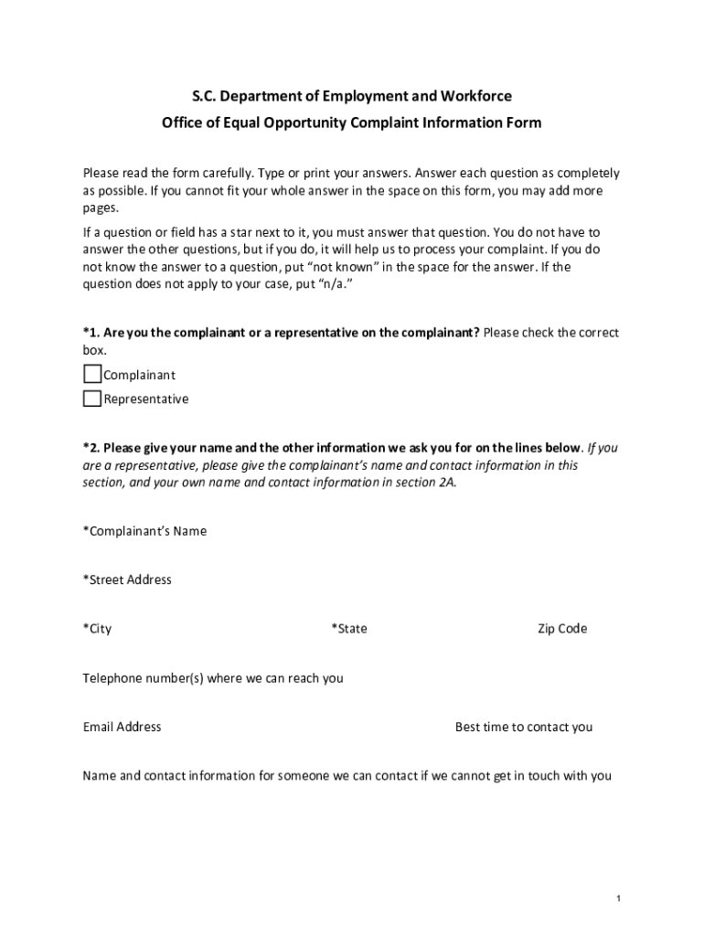 Fillable Online dew sc Employment Complaint FormGeorgia Commission on Equal ... Fax Email Print ...