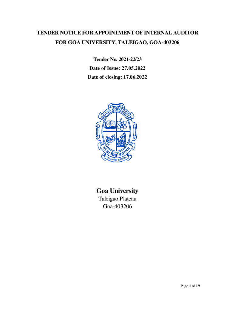 Fillable Online Tenders - Goa University Fax Email Print - pdfFiller