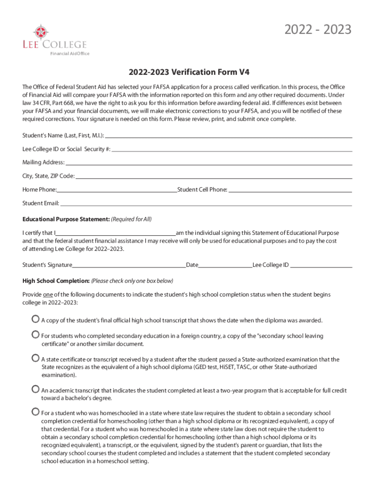 Fillable Online 2022-2023 Verification Form V4. 2022-2023 Verification Form V4 Fax Email Print ...