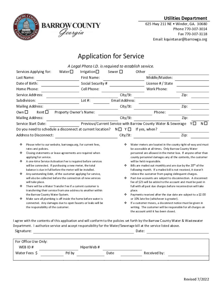 Fillable Online Application for New Service Connection(s) $ Fax Email Print - pdfFiller