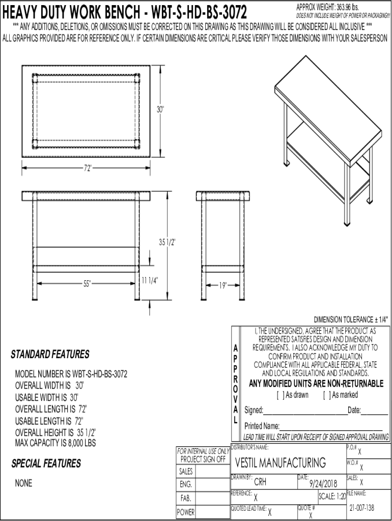 Fillable Online Heavy Duty Steel Workbench (WBT) - Product Family Page ...