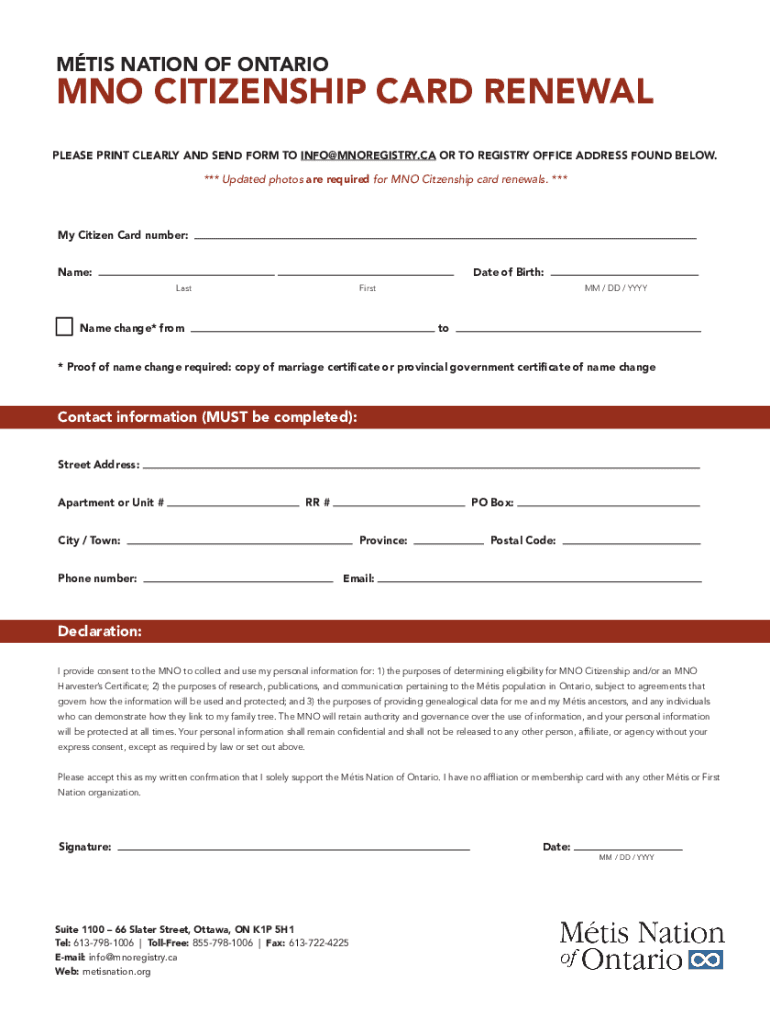 Fillable Online Fillable CITIZEN APPLICATION FORM (Mtis Nation of ...