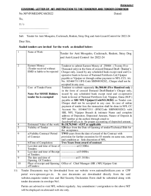 Fillable Online Annexure-I COVERING LETTER OF NIT/INSTRUCTIONS ... Fax ...