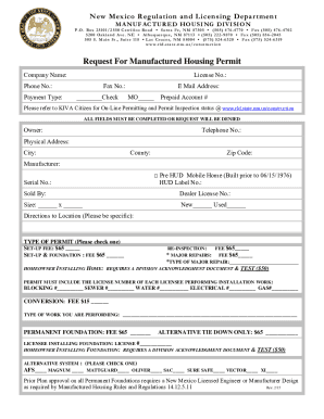Fillable Online Request for Manufactured Housing Permit Fax Email Print - pdfFiller