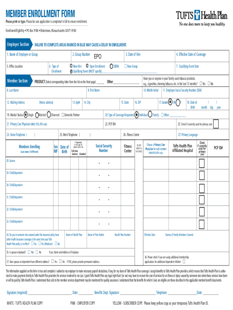 Fillable Online Application form - Tufts Health Plan Fax Email Print ...