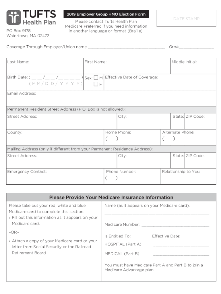 Fillable Online Tufts Health PlanMedicare Preferred Enrollment Form Fax ...
