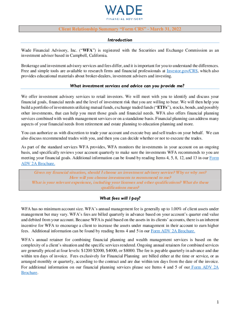 Fillable Online WFA - Form CRS - New Logo - 3.21.22.docx Fax Email Print - pdfFiller